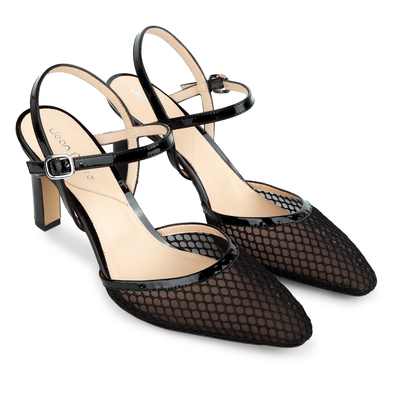 Zapatillas tipo slingback de tacón alto con malla textil y charol para ...